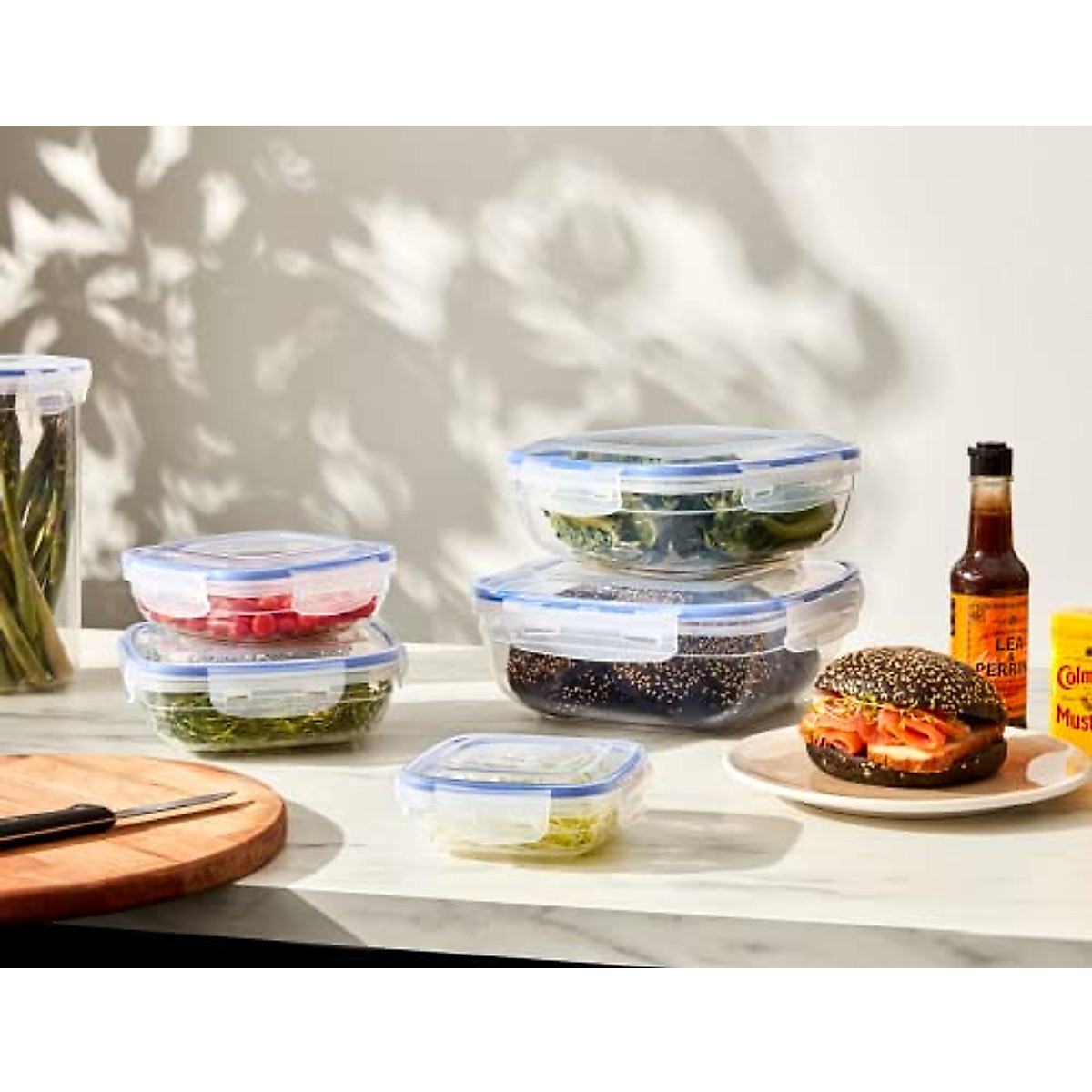 Superio Square Sealed Containers For Food, Set of 3 - Durable Plastic Containers With Lids, Leak Free