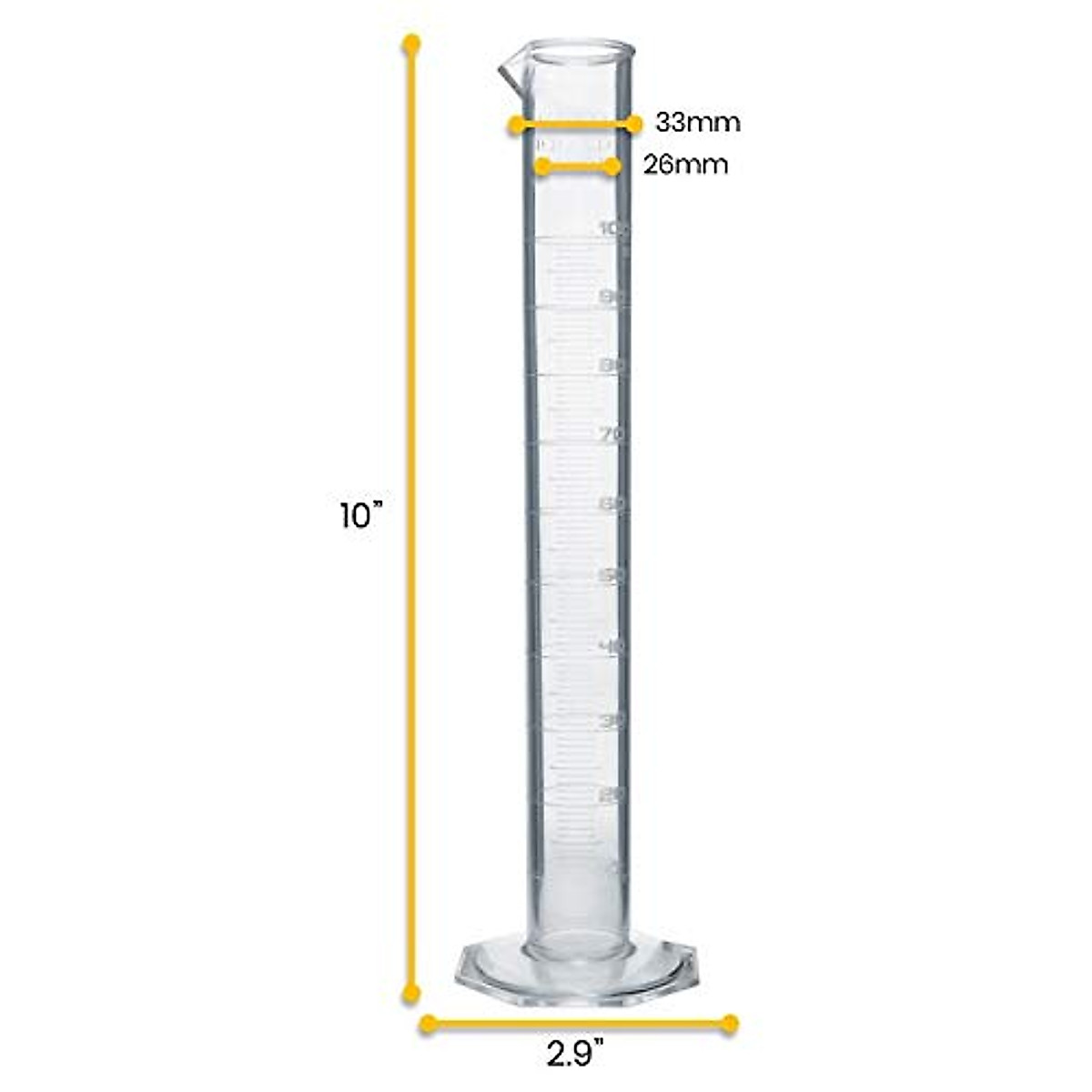 EISCO Graduated Cylinder, 100mL - Class B Tolerance - Octagonal Base - TPX Plastic - Industrial Quality, Autoclavable