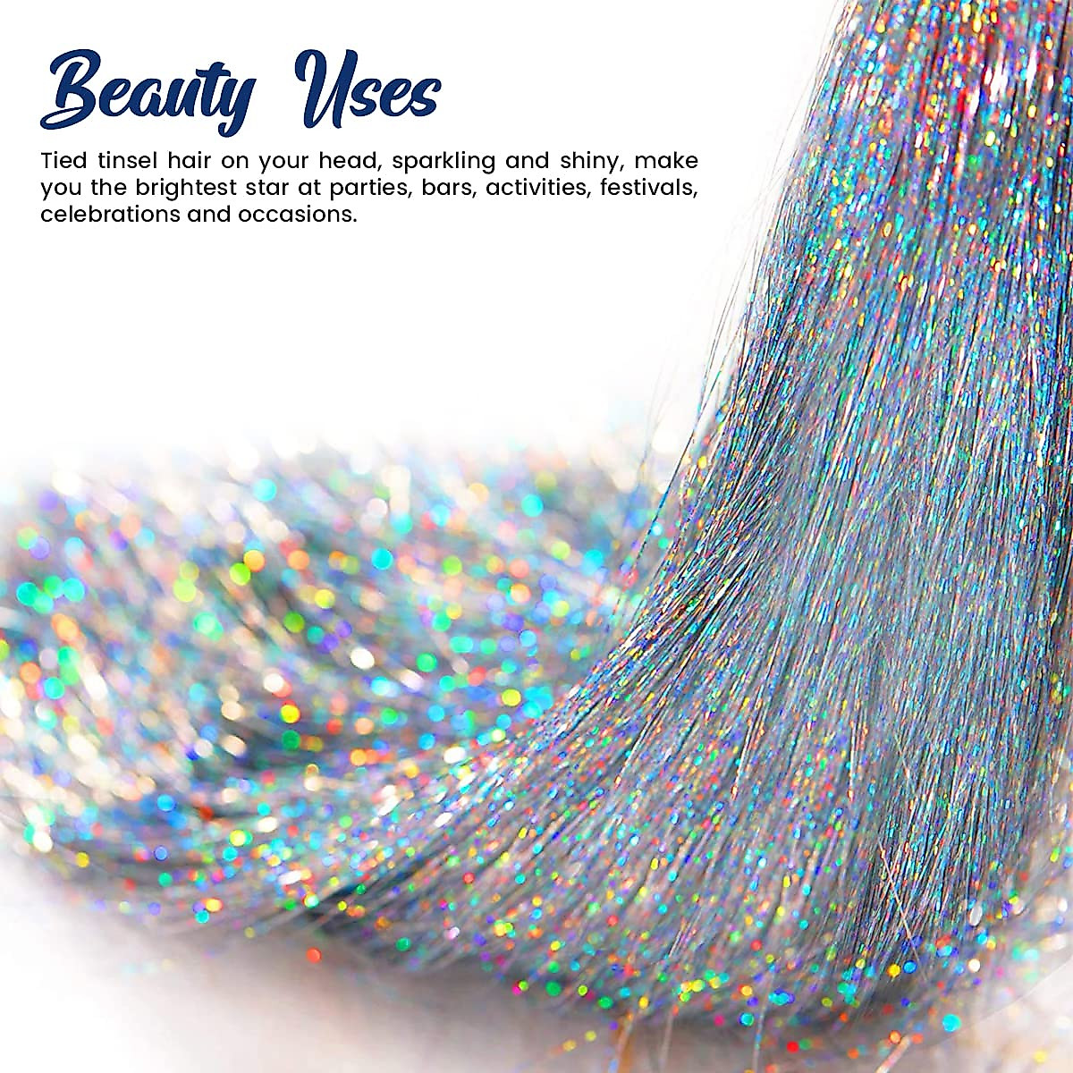 Osprey 47-Inch Hair Tinsel Extensions Kit with Tool - 12 Vibrant Colors and 3000 Strands - Glittery Hair Accessories for Women and Girls - Perfect for Christmas, New Year, Halloween, Cosplay and Party