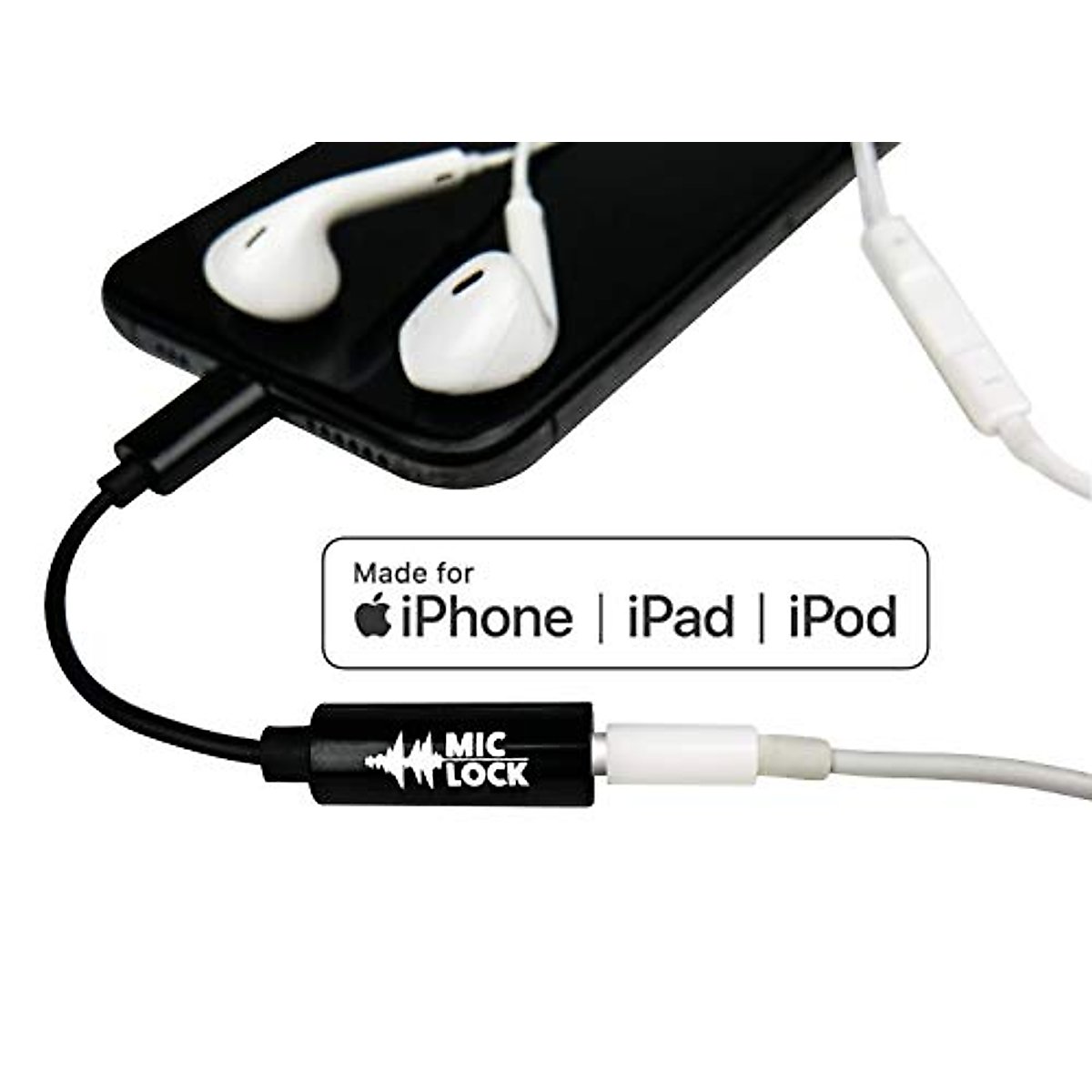 Mic-Lock Lightning with Sound Pass - Audio and Data Security Privacy Protector - Lightning to 3.5mm Headphone Adapter (Single Pack)