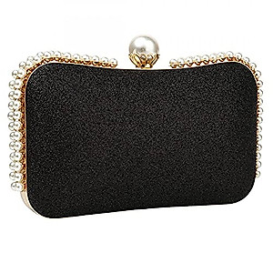 Women Sequin Evening Clutch Purses Pearls Clutch Bag Wedding Bridal Prom Purse Shoulder Handbag for Ladies (Black)