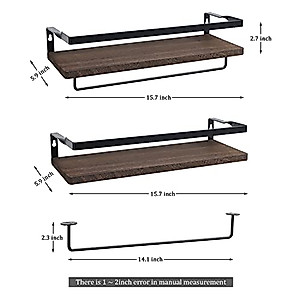 YIHATA Floating Wall Shelves with Towel Shelf, Set of 2 Wood Wall Storage Shelves for Kitchen, Bedroom, Bathroom, Office