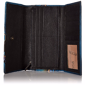 Anna by Anuschka Women's Hand Painted Genuine Leather Multi Pocket Wallet - Denim Paisley Floral