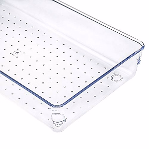 Kingrol 4 Pack Clear Drawer Organizer Trays, 15 x 6 x 2 Inch Desk Drawer Divider Storage Bins, Storage Box Set for Utensils Junks Vanities Makeups Jewelry Office Craft Supplies