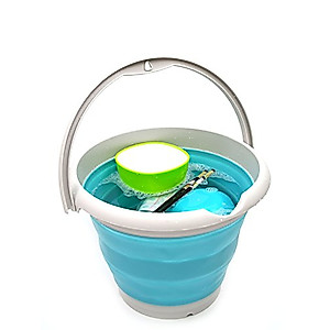 SAMMART 10L (2.6 Gallon) Collapsible Plastic Bucket - Foldable Round Tub - Portable Fishing Water Pail - Space Saving Outdoor Waterpot, Size 33cm Dia (1, Bright Blue)