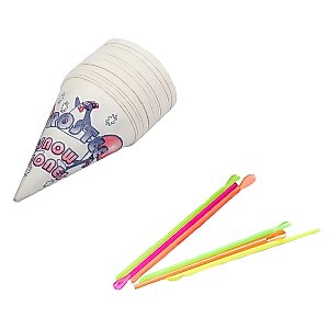 Perfect Stix Snow Cone-Straws- 100 Snow Cone Cups and Assorted Neon Straws (100 Count of Each) (Pack of 200)