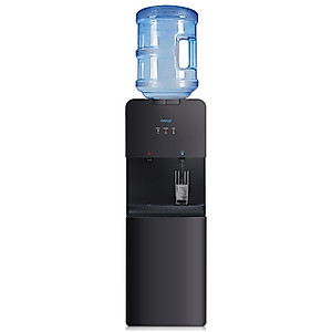 PUREPLUS WATERCOOLER Top Loading Water Dispenser, Hot, Cold & Room Temperature Water, Holds 3 or 5 Gallon Bottles, Child Safety Lock, Compression Refrigeration Technology, Black