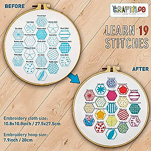 Learn 30 Stitches Heart Embroidery kit for Beginners with Stamped Embroidery Patterns Starter Kit. Needlepoint Cross Stitch for Kids & Adults