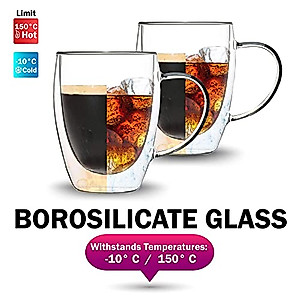 Xabono Glass Coffee Mugs Double Wall Insulated Coffee Mug 350Ml Glass Coffee Cup with Handle Insulated Cup - Coffee Mug Latte Cappuccino Large Coffee Mugs Heat Resistant and Microwave Safe, (CGC1U)