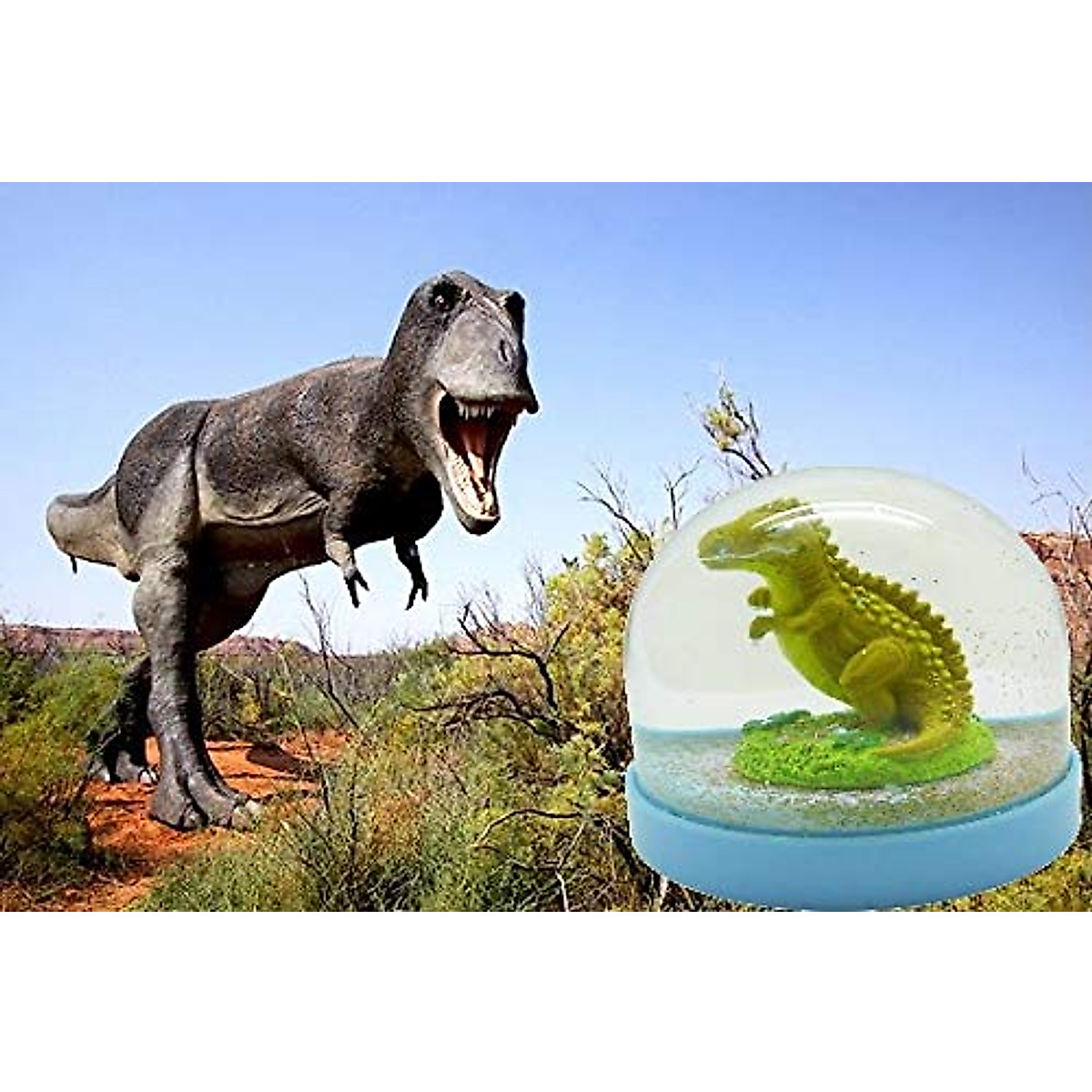 Lightahead Mini Dinosaur Snow Globe Inside Blue Base,Table Top Decorations Christmas,Birthday Gifts