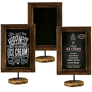 MyGift Set of 3 Tabletop Chalkboard Sign with Burnt Wood Frame and Round Base, Decorative Wedding Table Place Card Signage, Rustic Small Kitchen Countertop Memo Board