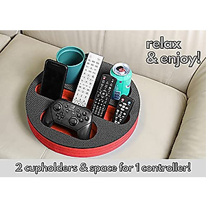 Polar Whale Couch Drink Holder Red and Black Refreshment Tray for Sofa Bed Floor Car RV Lounge TV Room Durable Foam 4 Compartments with Game Controller Slot 13.75 Inches Wide