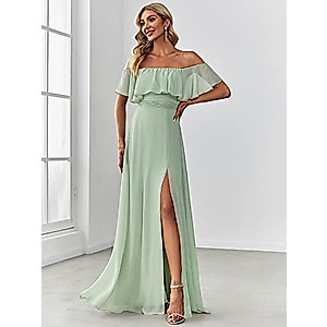 Ever-Pretty Womens Ruffle Sleeves Plus Size Sparkle Tulle Summer Wedding Guest Dress Mint Green US16