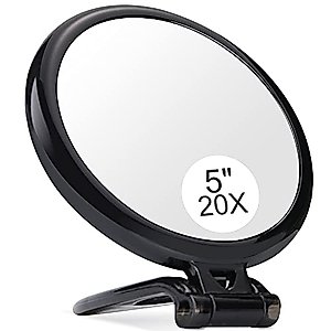 5Inch,20X Magnifying Mirror, Two Sided Mirror, 20X/1X Magnification, Folding Makeup Mirror with Handheld/Stand,Use for Makeup Application, Tweezing, and Blackhead/Blemish Removal. (Black)
