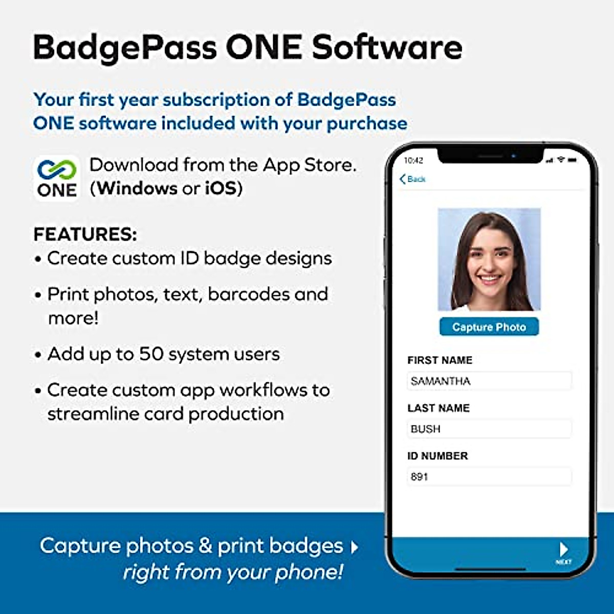 BadgePass ConnectLITE ID Card Printer & Supply Bundle ONE Cloud Photo ...