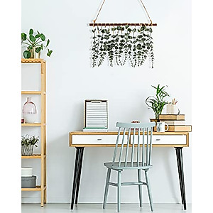 MOVNO Eucalyptus Wall Hanging Decor - Artificial Cute Boho Wall Decor, Fake Eucalyptus Leaves Greenery with Wooden Stick for Living Room, Office, Nursery, Kitchen, Bedroom Wall Farmhouse Decoration-B