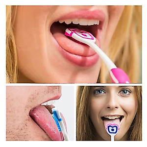 4PCS Tongue Scraper, Tongue Brush, Tongue Cleaner Helps Fight Bad Breath, Professional Tongue Brush for Freshing Breath (Green +Blue+Green+Pink)