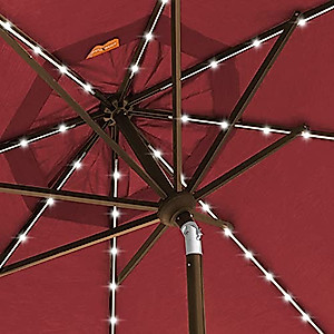 EliteShade USA 10-Year-Non-Fading Sunumbrella Solar 9ft 3 Tiers Market Umbrella with 80 LED Lights Patio Umbrellas Outdoor Table with Ventilation,Burgundy