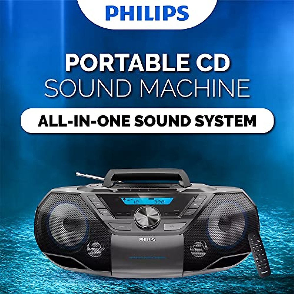 Philips Portable CD Player Boombox Bluetooth with Cassette All in one Powerful Stereo Boombox CD Player for Home with mega Bass Reflex Speakers, Radio/USB / MP3/ AUX Input with Backlight LCD Display