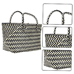 SHOWERORO Handwoven Bag Striped Large Knit Basket Women's Casual Bag Black Small 1pc