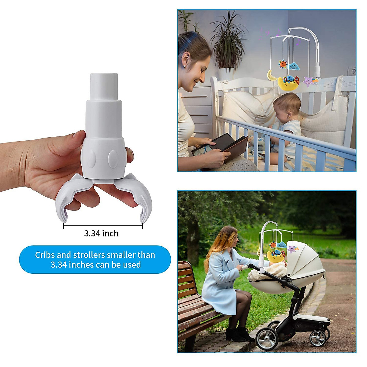 Baby Mobile Holder, 23 Inch Easy-Clamp Crib Mobile, Adorable Baby Crib Mobile with Toy Doll Space Star Moon Slumbers, Infant Stim-Mobile for Cribs