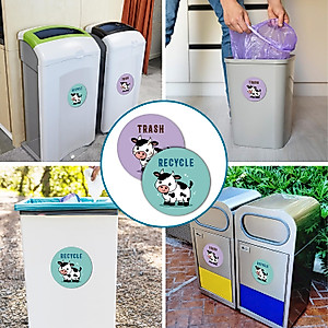 HSSPIRITZ Cow Recycle and Trash Magnets for Kitchen Trash Cans and Recycling Bins,Farmhouse Garbage Can Logo Symbol Magnet sign,2 Pack Magnetic Sticker,3.5"Circle Magnetic for indoor Outdoor Waste Bin