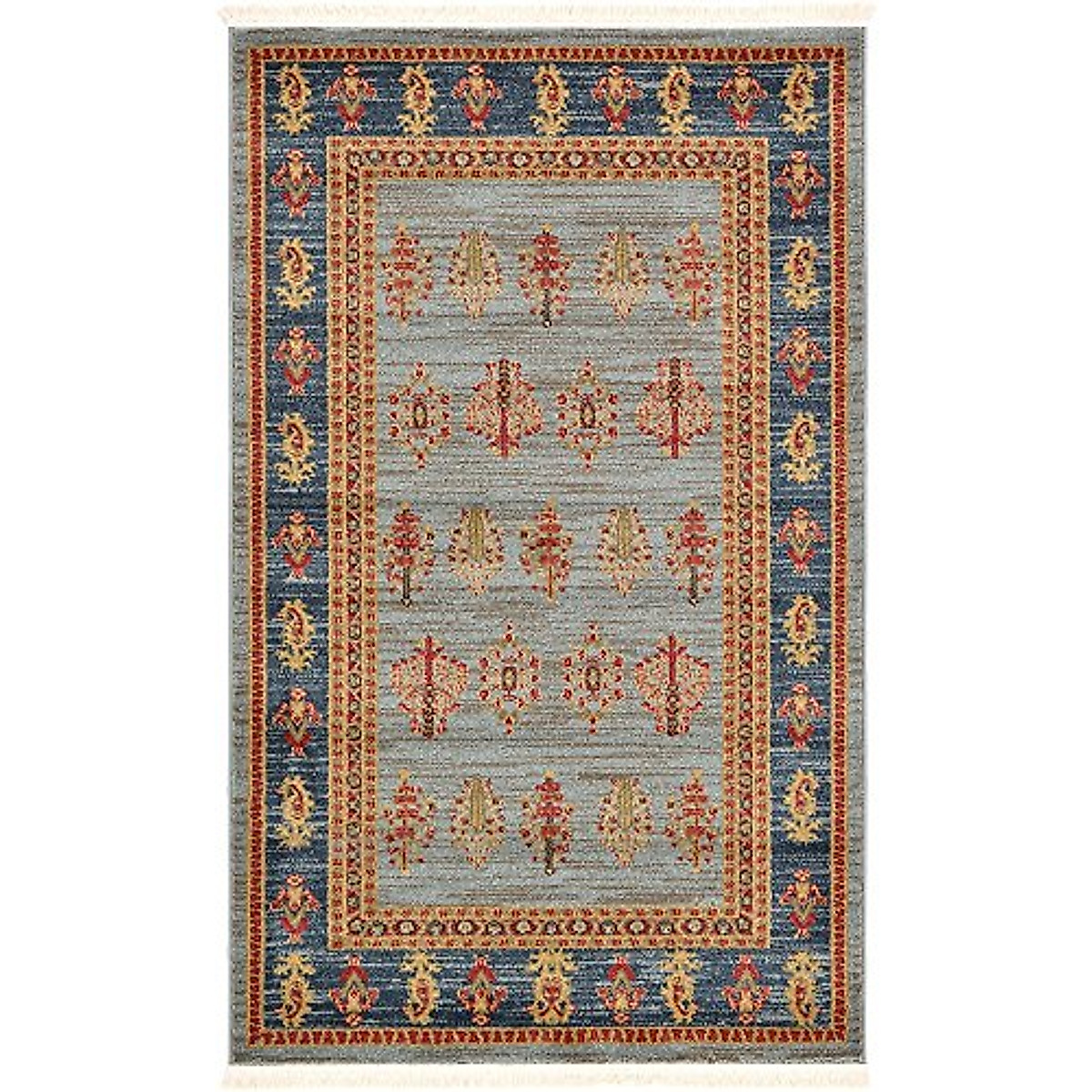 Unique Loom Fars Collection Modern Medallion Tribal Design with Natural Hues Area Rug, 3 ft 3 in x 5 ft 3 in, Light Blue/Navy Blue