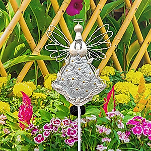 COOZZYHOUR 38Inch Angel Solar Garden Lights Outdoor Decorative -Metal&Glass Angel White Hydrangea Flower Stake Lights- Waterproof 30 Warm White LED for Remembrance Gifts & Sympathy Gifts