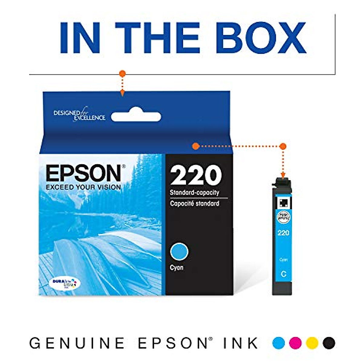 EPSON T220 DURABrite Ultra -Ink Standard Capacity Cyan -Cartridge (T220220-S) for select Epson Expression and WorkForce Printers, 1 Count (Pack of 1)