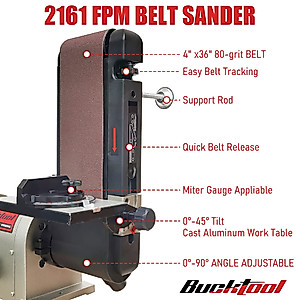 BUCKTOOL 5.0A Belt Disc Sander 4 in x 36 in Belt and 6 in Disc Sander with 3/4HP Direct-drive Motor and Portable Al Base, BD4603 Upgraded Model