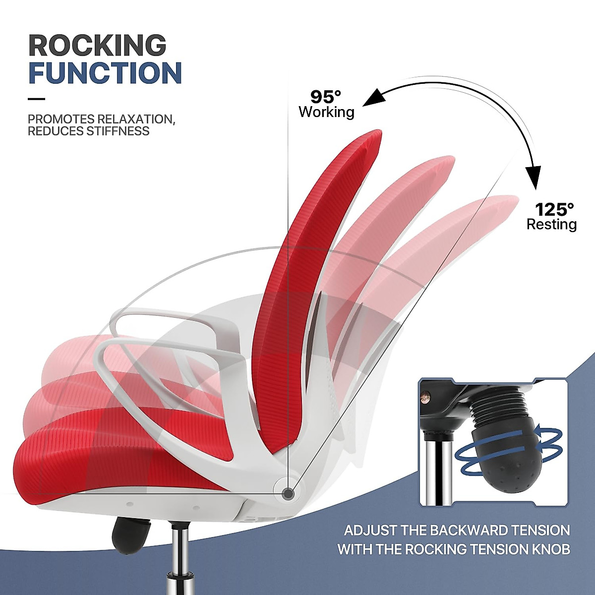 MoNiBloom Ergonomic Mesh Office Chair with Lumbar Support and Flip-up Arms, Home Office Height Adjustable Swivel Task Chair with Soft Seat and Ergonomic Backrest for Pain Back, 250 BLS, Red