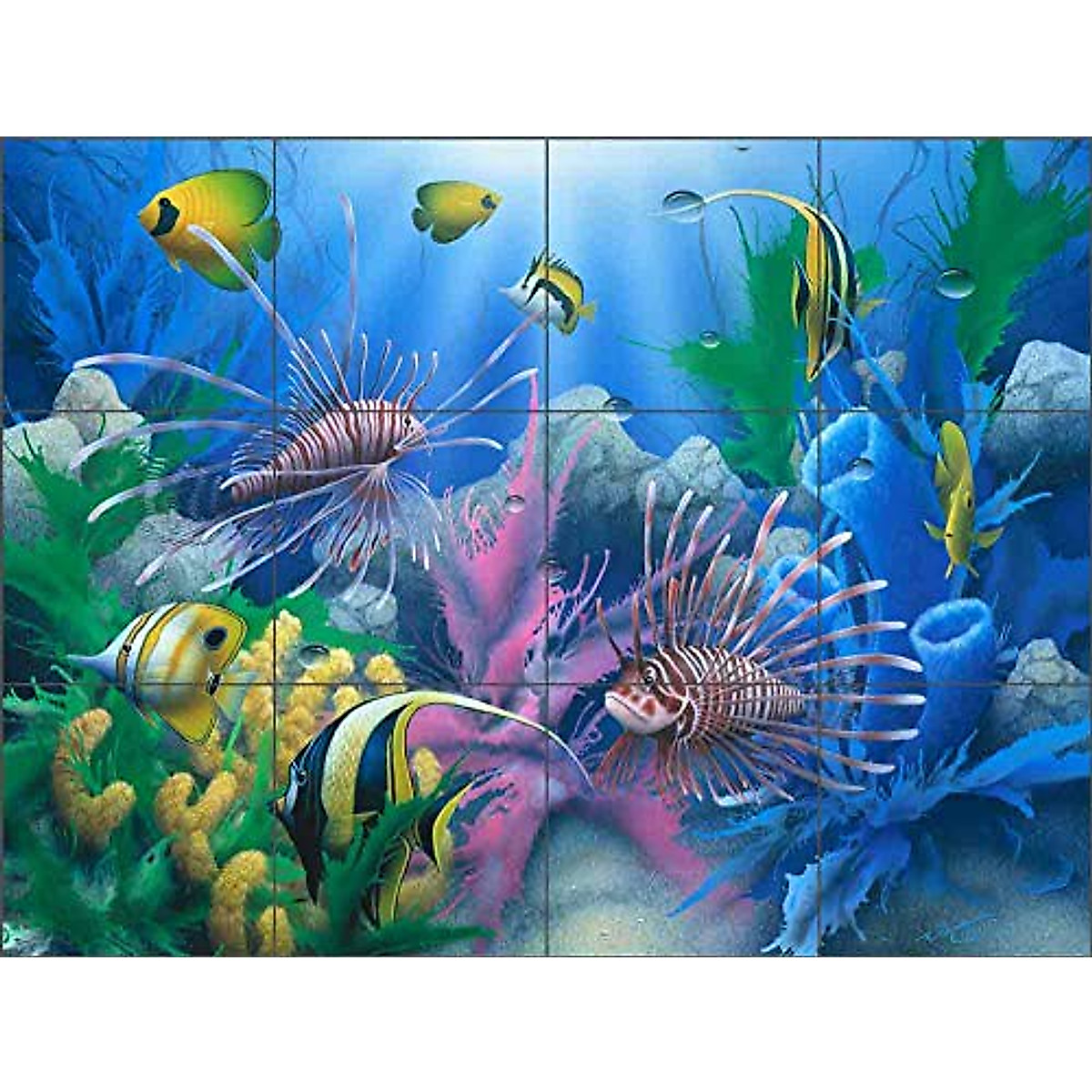 Undersea Tile Mural - Lions of The Sea by David Miller - Kitchen Shower Backsplash (32" x 24' on 8" Tiles)