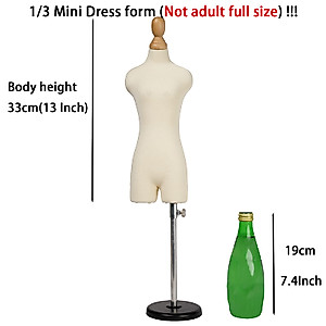 Parfumfloral Female Dress Form Mannequin（Not Adult Full Size 1/3 Miniature Sewing Mini Trouser Dress Form Straightly Into Body Inside, Fully Pinnable Dressmaker Dummy (Split Leg Beige, 1/3)