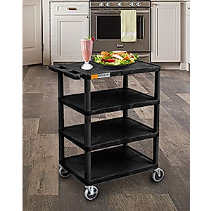 Luxor BC45-B 4 Flat Shelf Structural Foam Plastic Cart Black 24"W x 18"D x 39"H