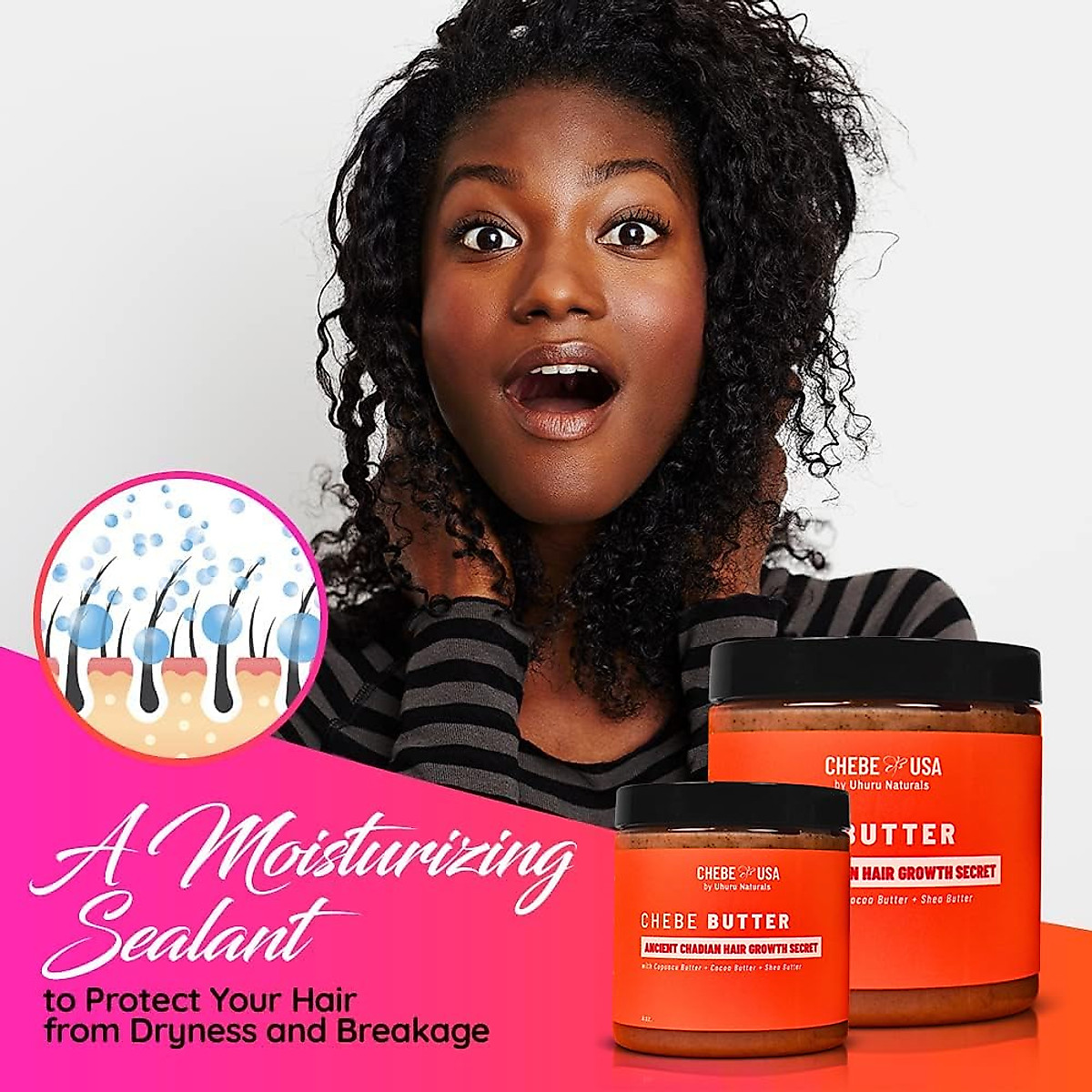 Uhuru Naturals Chebe Hair Butter (8oz) - A Whipped Butter With Authentic Chebe For Those That Are Not Able To Use Chebe The Traditional Way