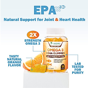 Omega 3 Fish Oil Gummies, Heart Healthy Omega 3 Gummy Supplement with High Absorption DHA & EPA, Extra Strength Joint & Brain Support, Omega 3 Fish Oil Nature's Vitamin, Orange Flavor - 120 Gummies