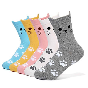 DOBIKULU Womens Grils Cute Animal Cat Socks, Cat Lover Gifts for Women, Female Presents for Mom Lady, Funny Cotton Casual Crew Novelty Socks, Fun Lovely Print Pattern Socks