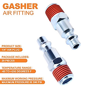 GASHER 1/4-Inch NPT Male Industrial Air Plug, Pneumatic Plugs 300PSI (20-Pack)