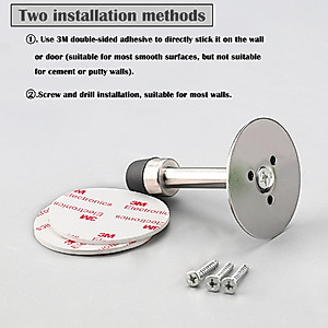 LemonHo No Drill/Screw in Wall Mounted Door Stoppers Door Stops for Bottom of Door 3M Adhesive Stainless Steel Doorstop with Rubber Bumper Tip Wall Protector, Pack of 4, 3 Inch, Silver