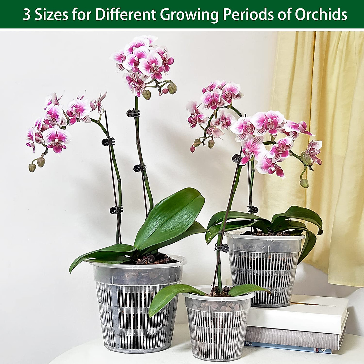 Tialero Orchid Pot, 12 Pack Orchid Pots with Holes, 4 Each of 4.5in, 5.5in and 6.3in Clear Orchid Pots for Repotting, Breathable Slotted Orchids Planter (4Pcs 6.3in+ 4Pcs 5.5in+ 4Pcs 4.5in)