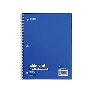 Staples Spiral Notebook 1-subject, 70-count, Wide Ruled, Assorted Colors, 6 Pack
