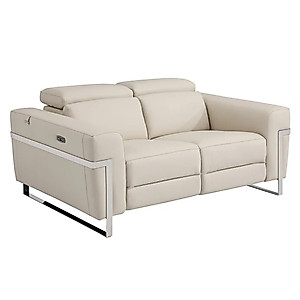 FANCUF Top Grain Leather Loveseat with Power Recliner for Indoor Living Room Furniture