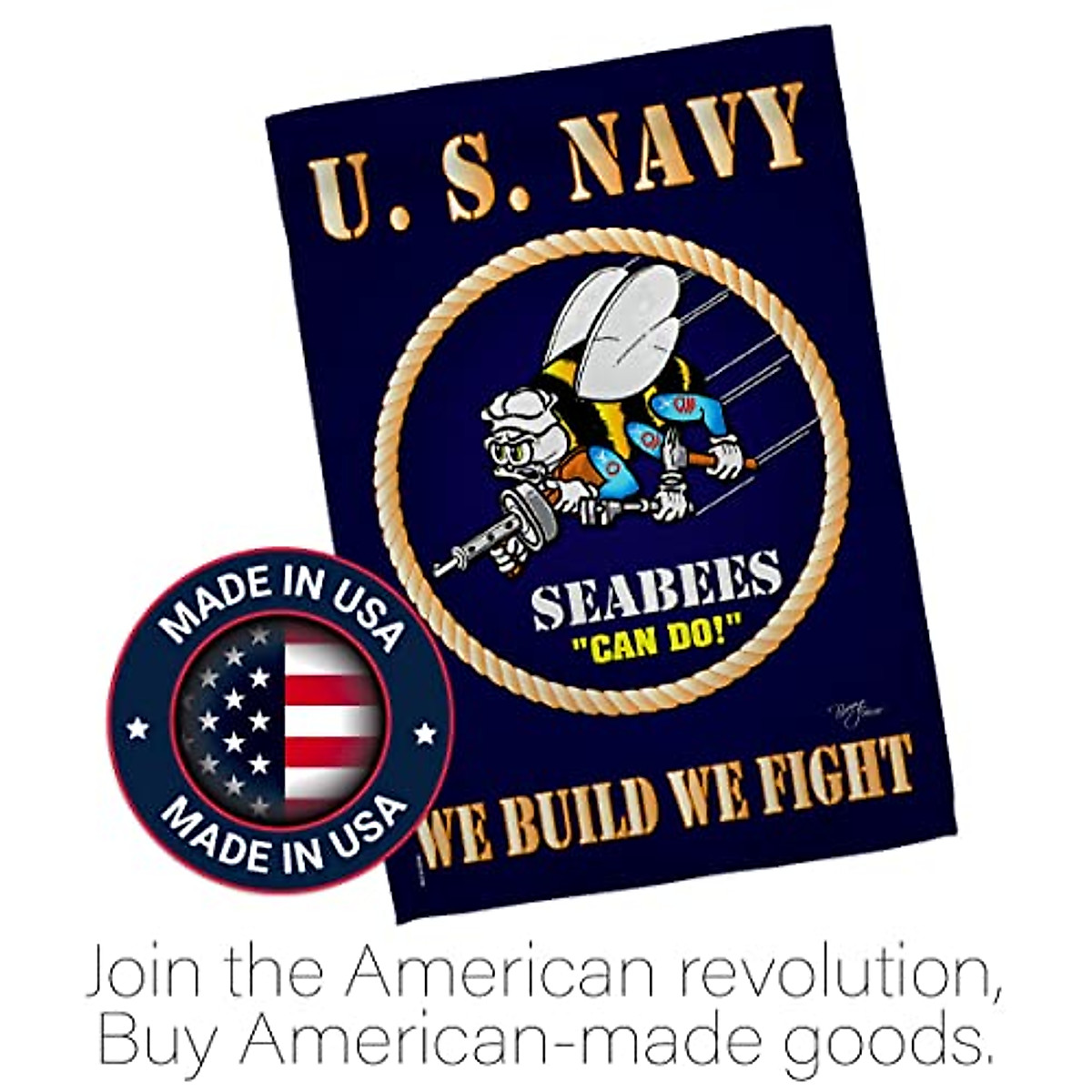 Breeze Decor Sea Bees House Flag Armed Forces Navy USN Seabee United State American Military Veteran Retire Official Decoration Banner Small Garden Yard Gift Double-Sided, 28" x 40", Made in USA
