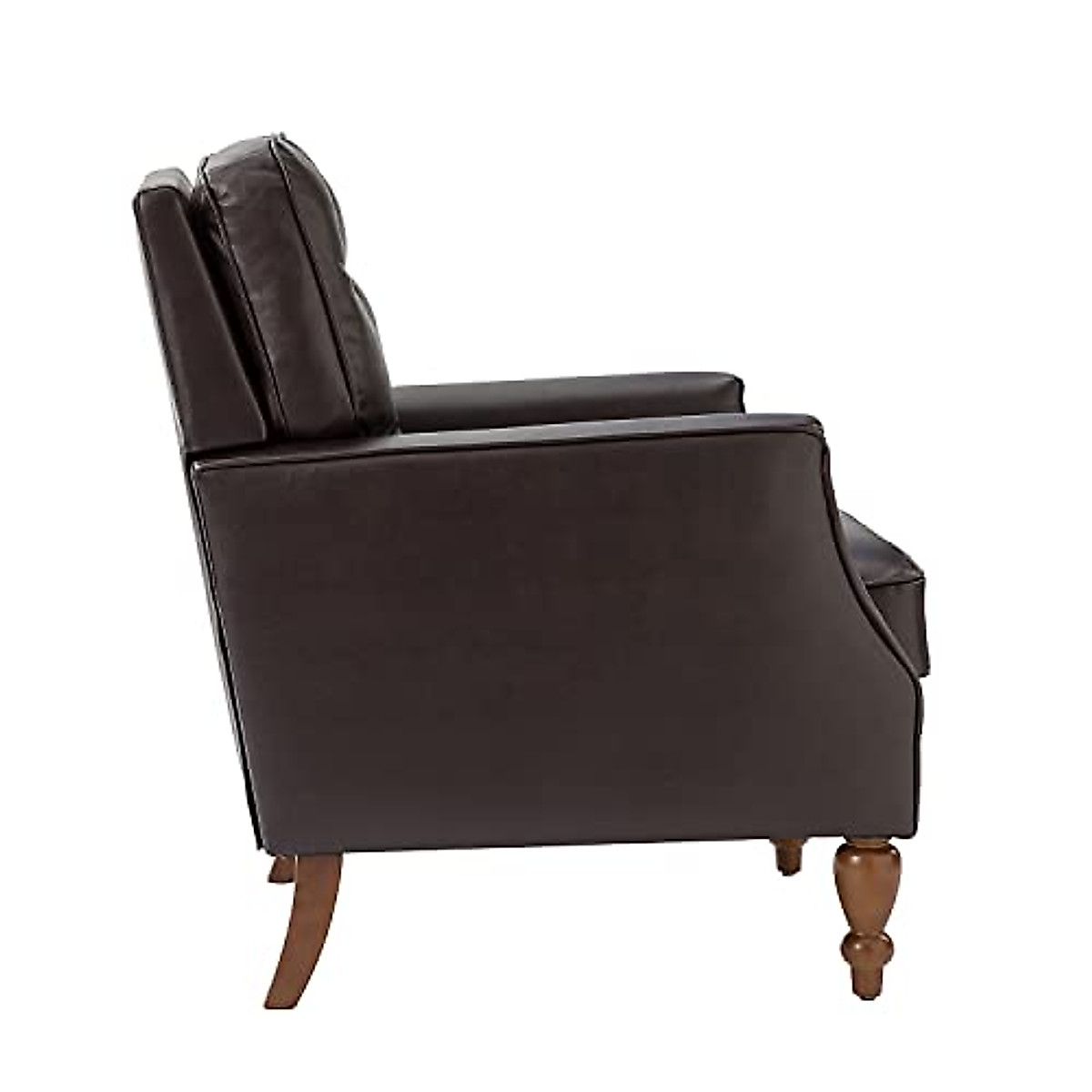 Leather Armchair Accent Chair with Nail Trim and Button Tufted Cozy Sofa Chair with Wood Legs, Tufted Club Chair for Living Room Bedroom Office (Brown)