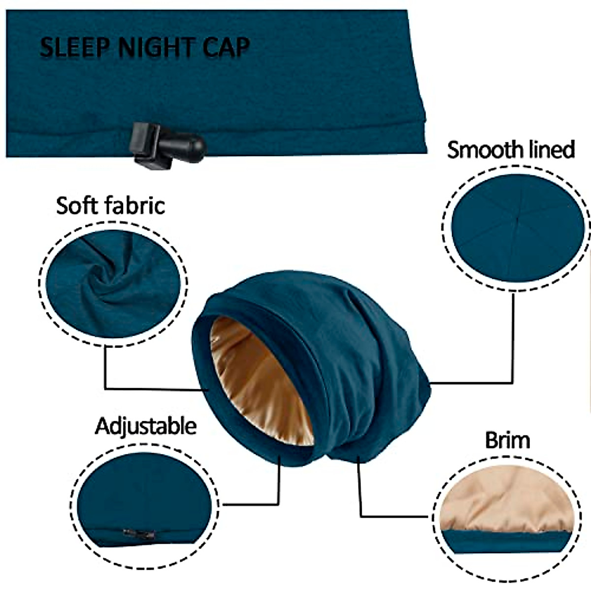 Silk Satin Bonnet Hair Wrap for Sleeping, 2 Pcs Adjustable Silk Bonnets for Women Men Sleep Cap Silk Lined Slouchy with Adjustable Strap Curly Hair Head Scarf Night Caps