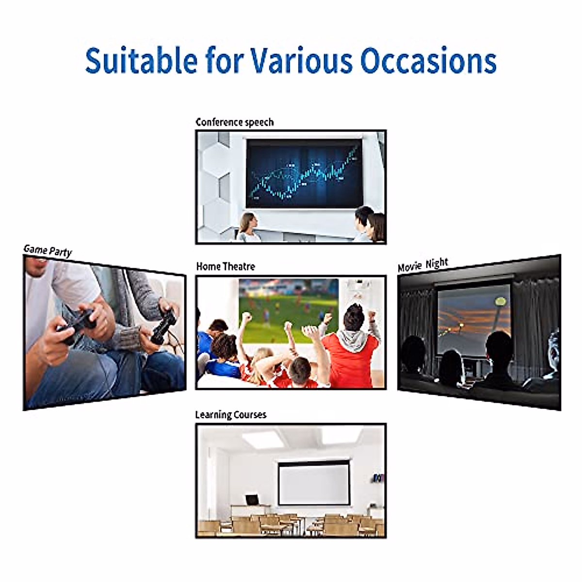 TRMESIA Projector Screen Pull Down 72inch Manual Projection Screen 16:9 Movie Projector Screen for Home Theater Wall Mounted Screen for Indoor Outdoor Movie Night