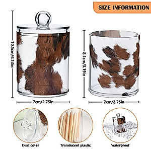 WELLDAY Apothecary Jars Bathroom Storage Organizer with Lid - 14 oz Qtip Holder Storage Canister, White Brown Print Cow Clear Plastic Jar for Cotton Swab, Cotton Ball, Floss Picks, Makeup Sponges,Hair