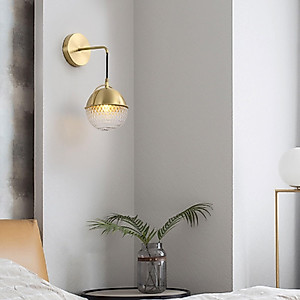 AAMNA Industrial Wall Light Fixtures with Globe Glass Shade, Indoor LED Wall Sconces Minimalist Modern Wall Lamp, Cordless Brass Wall Lamp for Bathroom Hallway Kitchen Mirror
