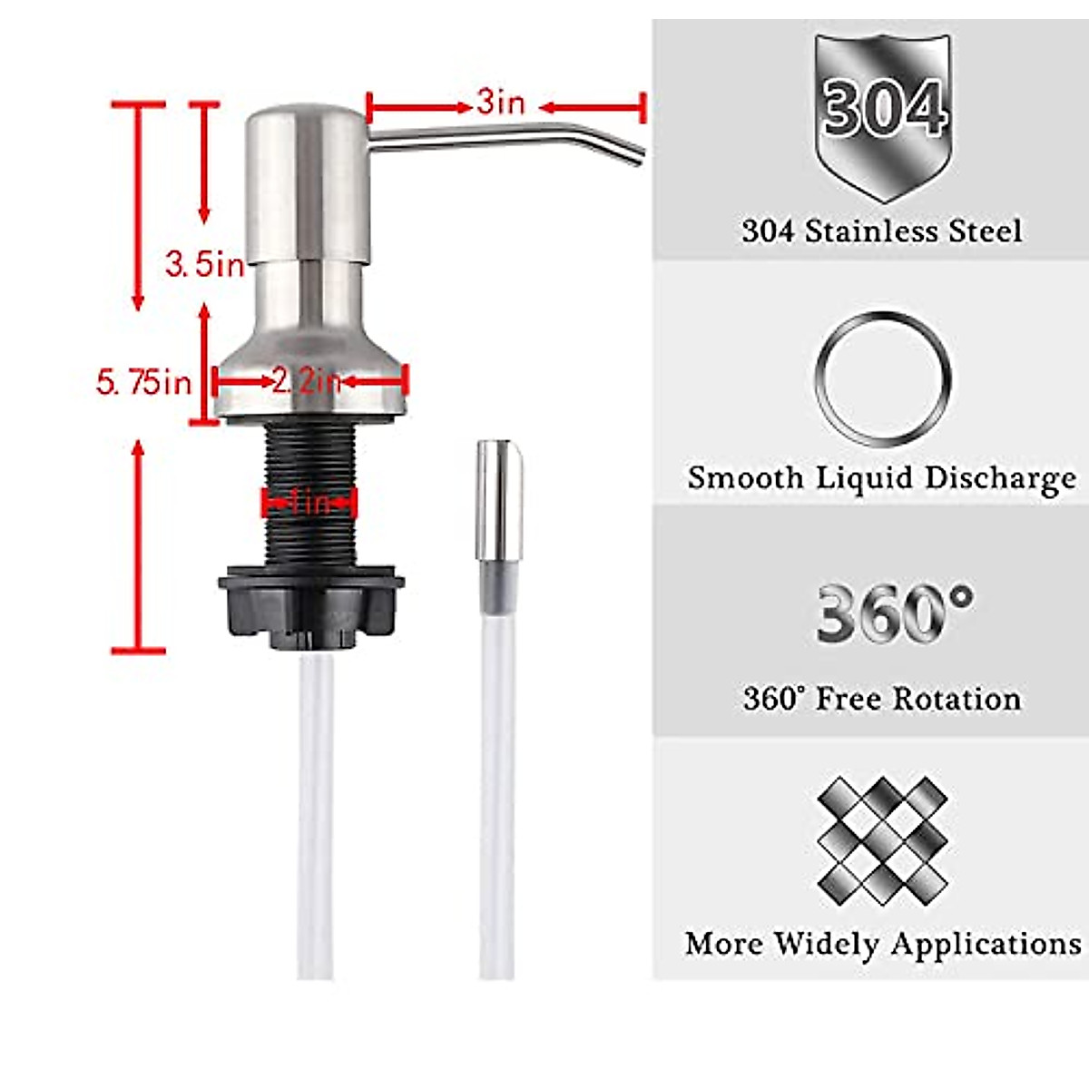 Sink Soap Dispenser for Kitchen Sink Extension Tube Kit, Stainless Steel, 39 Inches Tube Connects Directly to Soap Bottle, No More Refills, Dish Soap and Hand Soap Lotion, Countertop (Brushed Nickel)