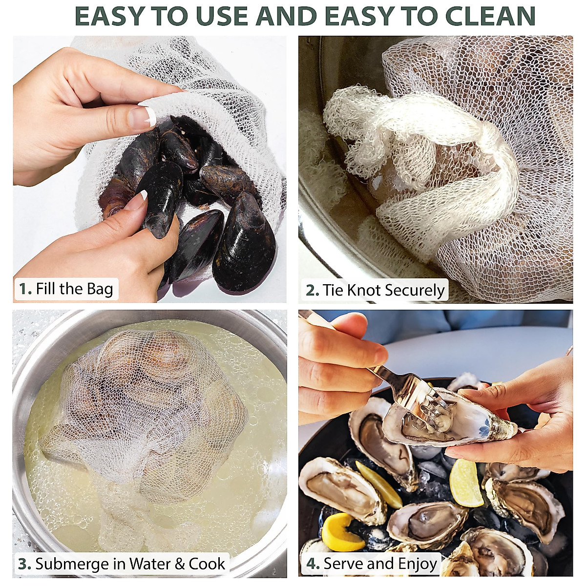 Eselect 18" Seafood Boil & Steamer Bags - Pack of 100, Seafood Boiling Bags for Crab, Crawfish, Shellfish - Low Country Boil, Clambake, Crab Boil, Soup Stock Socks, Vegetable Storage Bags